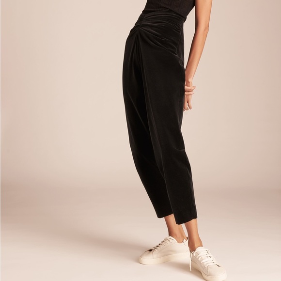 Zara | Pants & Jumpsuits | Zara Black Straight Leg Velvet Velour Ruched ...